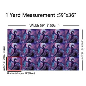 Erosebridal Fantasy Dragon Fabric by The Yard,Western Dragon Upholstery Fabric,Safari Animal Decorative Fabric,Galaxy Sky Indoor Outdoor Fabric,Purple Black,1 Yard