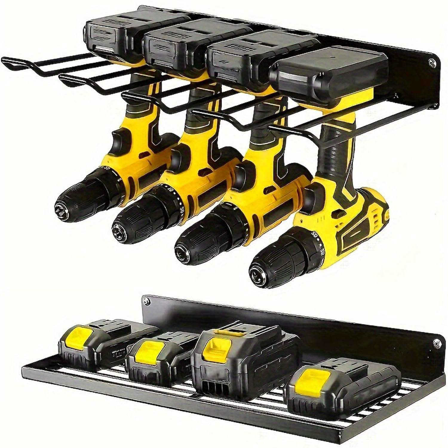 Wall Mounted Power Tool Organizer Holder, Heavy Duty Utility Storage Rack For Battery Powered Hand Tools, Cordless Drill Rack And Tool Shelf W/Compact Design