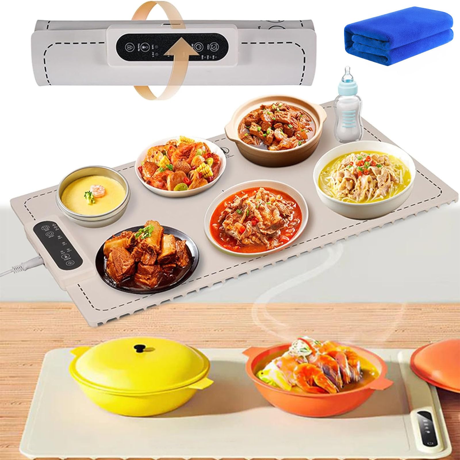 Miller Market Warming Mat, Miller Market Food Warmer, Tempmaster Adjustable Warming Tray, Temp Master Electric Food Warming Mat, Millermarket Heating Food Electric Warming Tray (White, 15 * 23.6inch)