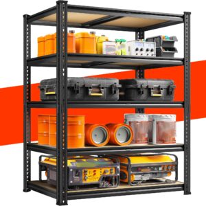 reibii 72" h storage shelves 2300lbs heavy duty garage shelving adjustable 5 tier garage storage for garage kitchen basement industrial metal shelf organizer black