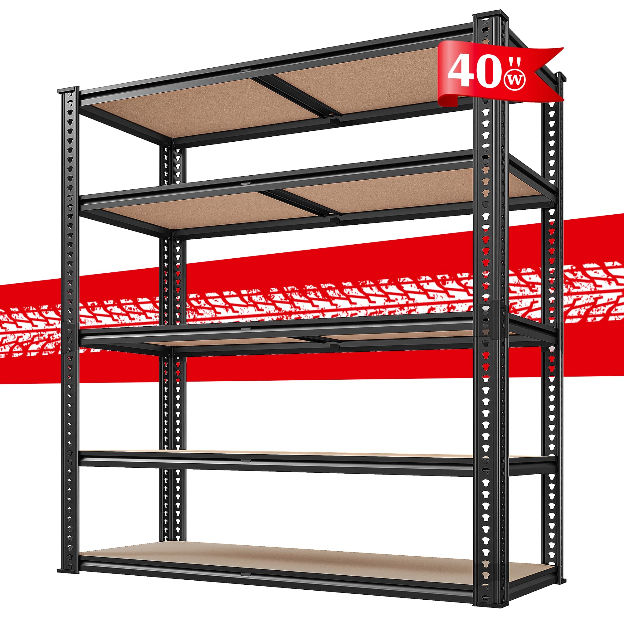 REIBII 72''H Garage Shelving 2500LBS Storage Shelves Heavy Duty Shelving 5 Tier Metal Shelves for Garage Shelves Adjustable Shelving Units and Storage for Closet Pantry Shelf, 72" H x 40" W x 19.7" D