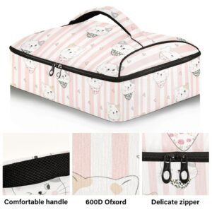 Kcldeci Insulated Thermal Food Carrier Insulated Casserole Carrier for Hot or Cold Food,Cute Cat Sweet Cartoon Insulated Tote Bag for Potluck Cookouts Parties Picnic,Lasagna Lugger