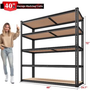 REIBII 72''H Garage Shelving 2500LBS Storage Shelves Heavy Duty Shelving 5 Tier Metal Shelves for Garage Shelves Adjustable Shelving Units and Storage for Closet Pantry Shelf, 72" H x 40" W x 19.7" D