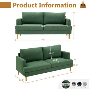 Krcix 70" Loveseat Sofa, Mid Century Modern Love Seat, 2 Seater Sofa Couches for Living Room, Small Couch with USB & Removable Pillow Cover, Comfy Couch for Bedroom, Apartment, Green