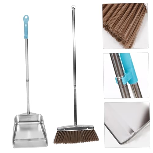 TOKIDNY 1 Set Stainless Steel Trash Shovel Trash Cleaning Wide Angle Broom Kitchen Dustpan Garbage Shovel Litter Shovel Stand up Modern Broom and Dustpan Sweeping Brush Floor Broom Silver