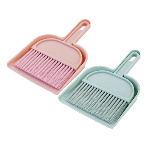 MUCKLILY 2pcs Kids Mini Broom and Dustpan Set Handheld Cleaning Tool for Desktops and Pet Areas Small Whisk Broom and Dustpan Pink and Blue