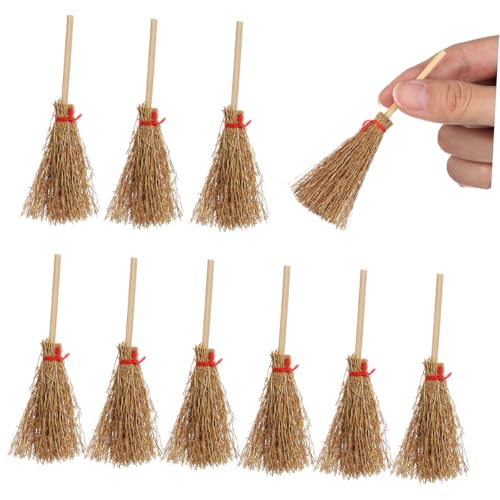 ORFOFE 10pcs Halloween Broom Toys Cauldrons Natural Grass Broom Succulents Miniature Decor Alien Halloween Witch Broom Pendant Broom Hangings Toy Halloween Witch Ornament Witches Broom