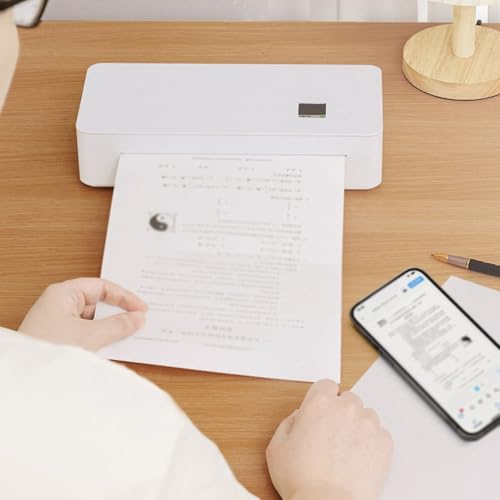 Fockety Inkless Portable Printer, A4 Thermal Inkless Printer Portable Thermal Printer Borderless Photo Printing Inkless Mobile Printer for Travel Home Office Car