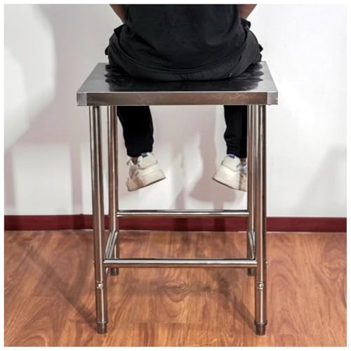 Single Tier Stainless Steel Work Table Commercial Multifunctional Preparation Table Kitchen Utility Open Storage Rack Metal Table Sturdy and Stable with Stainless Steel Adjustable Feet