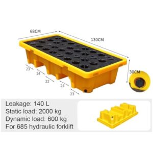 Rygcrud 1PCS Drum Modular Spill Platform, Industrial Polyethylene Sump Tray, Spill Containment Pallet for Garage Warehouse Basement(140 L/130X68X30 CM)