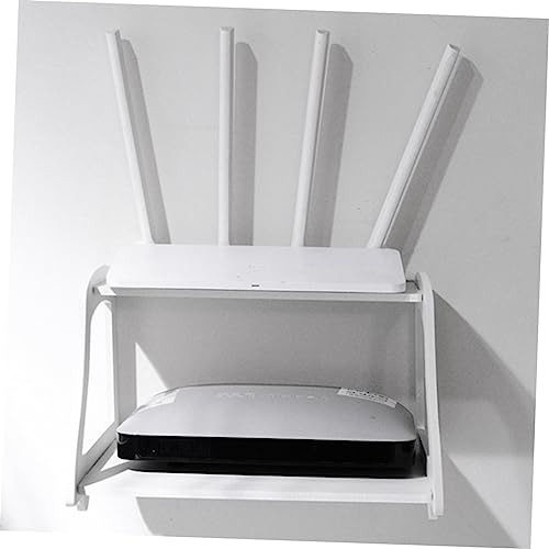 ABOOFAN 1pc Router Storage Rack Router Holder Router Wall Holder Set-top-box Rack Mini Router Wall-mounted Rack Double-layer Storage Holder Router Storage Mount Shelf Plastic White