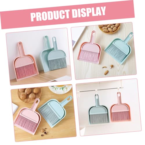 MUCKLILY 2pcs Kids Mini Broom and Dustpan Set Handheld Cleaning Tool for Desktops and Pet Areas Small Whisk Broom and Dustpan Pink and Blue