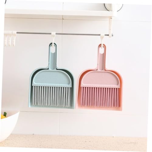 MUCKLILY 2pcs Kids Mini Broom and Dustpan Set Handheld Cleaning Tool for Desktops and Pet Areas Small Whisk Broom and Dustpan Pink and Blue