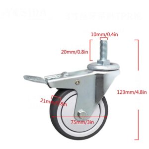 Mute Trolley Furniture Caster,Rubber Swivel Castor Wheel,Replacement Castors,Galvanized Steel Bracket,Universal 360(Brake,3inch)