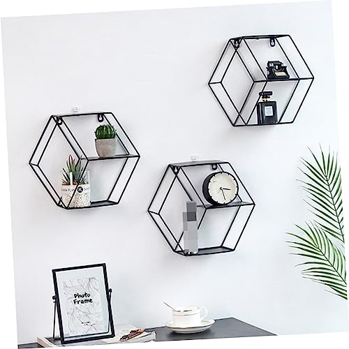 Cabilock Wall Hanging Shelf Hanging Shelves for Wall Hexagonal Bookcase Shelves Wall Mounted Succulent Bonsai Rack Storage Mounted Shelves Wall Mounted Shelving Black