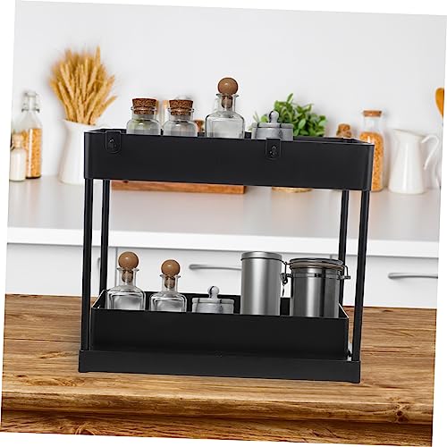 Levemolo Sliding Cabinet Over The Toilet Storage Kitchen Sundries Holder Cabinet Storage Shelf Storage Shelves 2 Tier Seasoning Bottle Rack Spices Cabinet Organizer Bookcase Out Black Pp