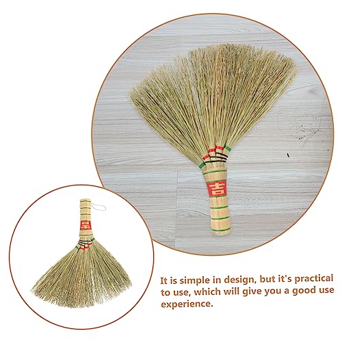 Healeved Desk Cleaning Broom Pet Waste Broom Miniature Dustpan and Brush Natural Straw Broom Hand Handle Broom Hand Whisk Broom Dusting Brush Compact Dustpan and Brush Sorghum Grass