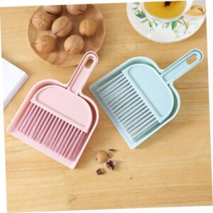 MUCKLILY 2pcs Kids Mini Broom and Dustpan Set Handheld Cleaning Tool for Desktops and Pet Areas Small Whisk Broom and Dustpan Pink and Blue