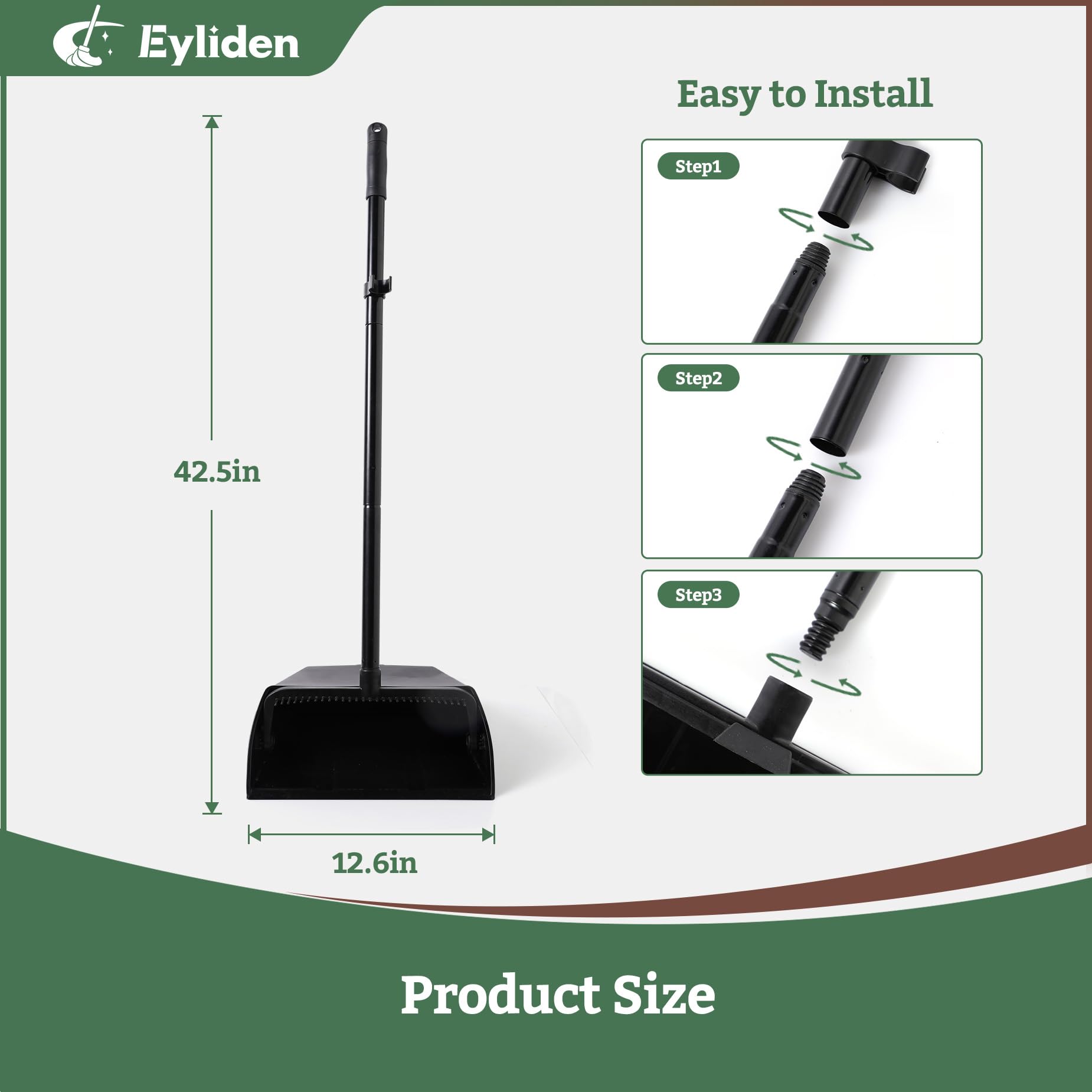 Eyliden Commercial Broom and Dustpan Set, with Long Handle, Comb Teeth Dust Pan Sweep Set for Outdoor Garages Courtyard Sidewalks Decks Indoor Home Kitchen Room Office