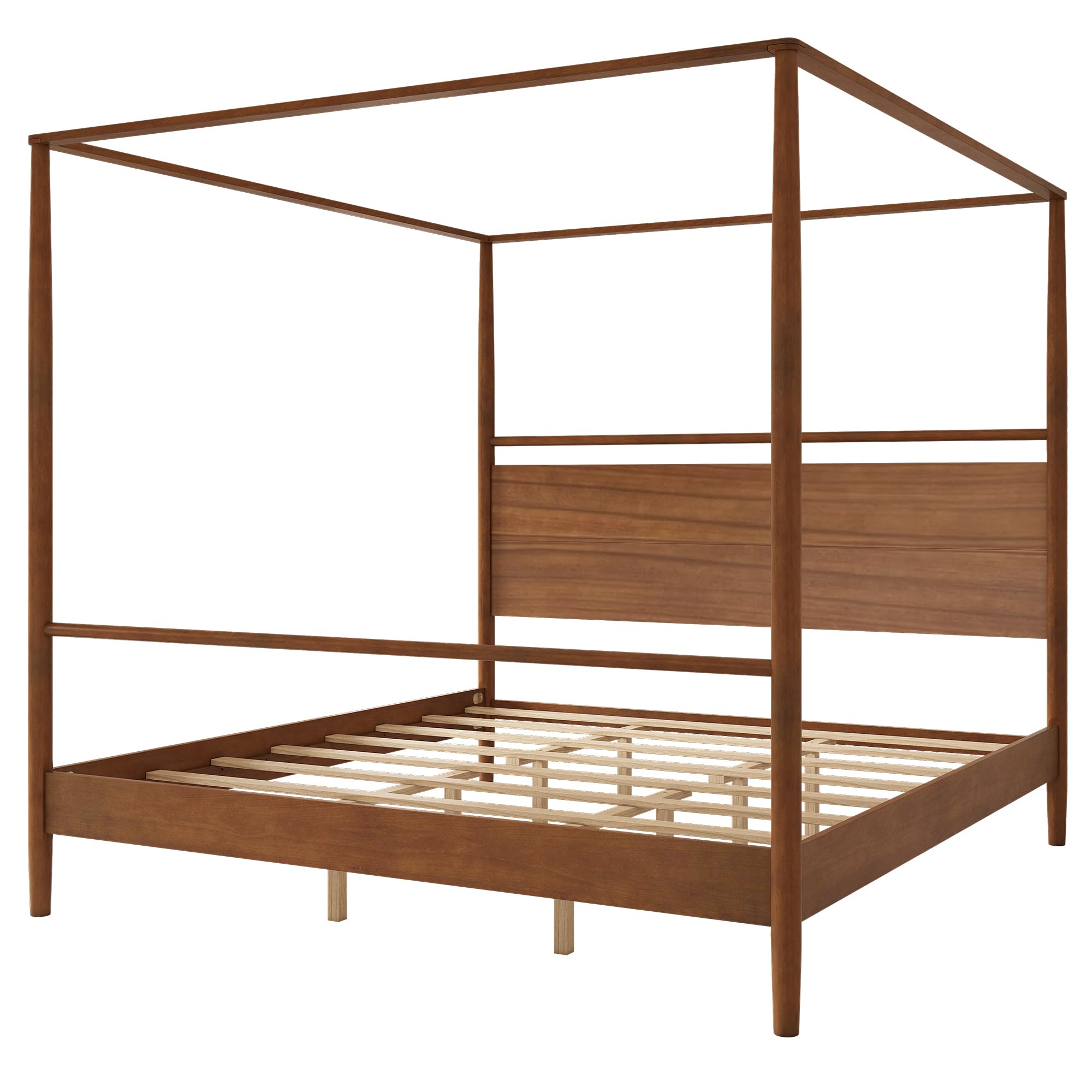 Merax Wood Canopy Bed Frame King Size, Four Posters Bed/Squeak Resistant/No Box Spring Needed, Walnut