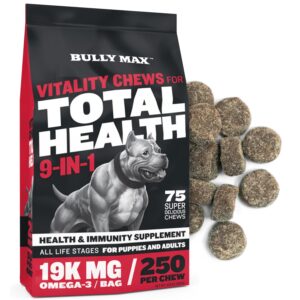 Bully Max 11-in-1 Muscle Gain Power Chews & 9-in-1 Total Health Chews - High Protein Muscle Builder & Multivitamin Soft Chews for Puppies & Adult Dogs - Support for Muscle, Immunity, Overall Health