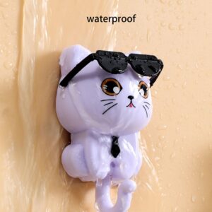 Cool Cat Key Holder, Cat Key Holder, Cute Key Holder for Wall, Cute Cat Key Hook, Cat Key Holder Wall Mount,Cute Sunglasses Cat Adhesive Coat Hooks for Hanging Key, Bag, Hat, Towel (2PCS-D)