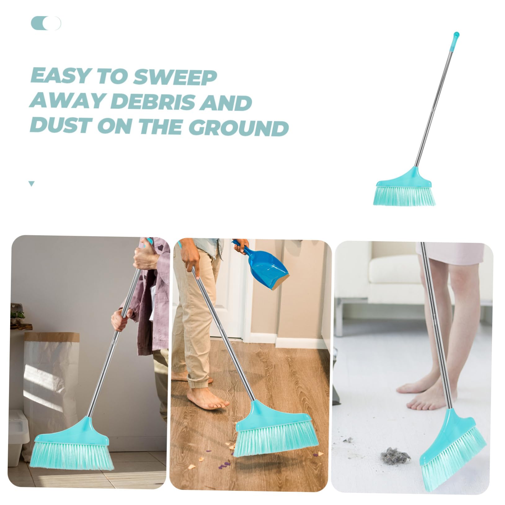 OHPHCALL Cleaning Broom for Floor Outdoor Broom Angle Broom Floor Cleaning Tool Hair Cleaning Broom Floor Cleaning Broom Home Broom Office Broom Household Broom Stainless Steel Sky-Blue