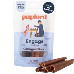 pupford collagen stick chews for dogs & puppies, all natural, healthy, bully stick and bone alternative treat (6", 10 pack)