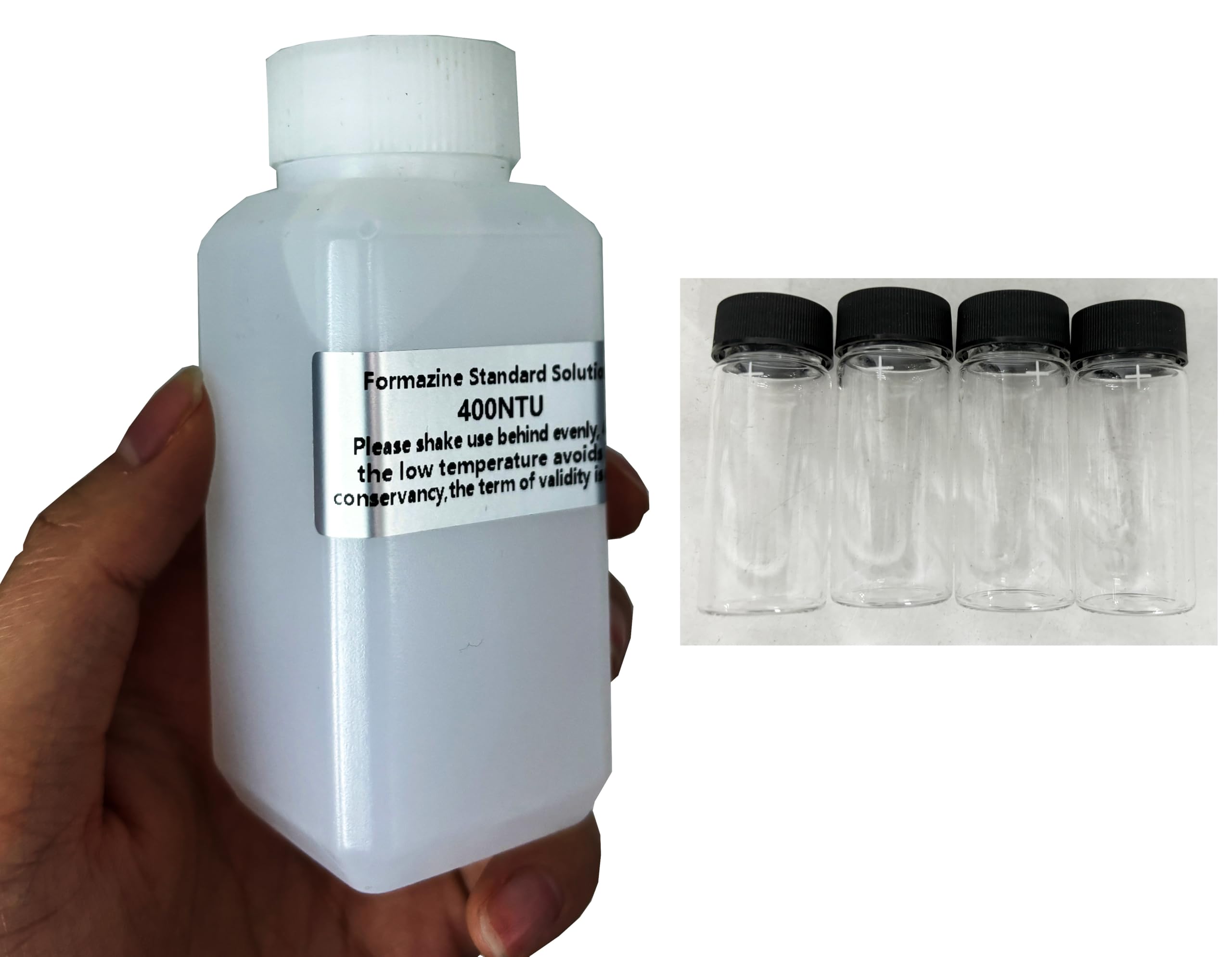 HFBTE 4 Sample Bottles (Two Sets) with Turbidity Meter Calibration Solution 400NTU 100ml Fast Delivery for Calibrating SGZ-200BS SGZ-200B SGZ-20B SGZ-50B SGZ-400B Turbidimeters Turbidity Meters