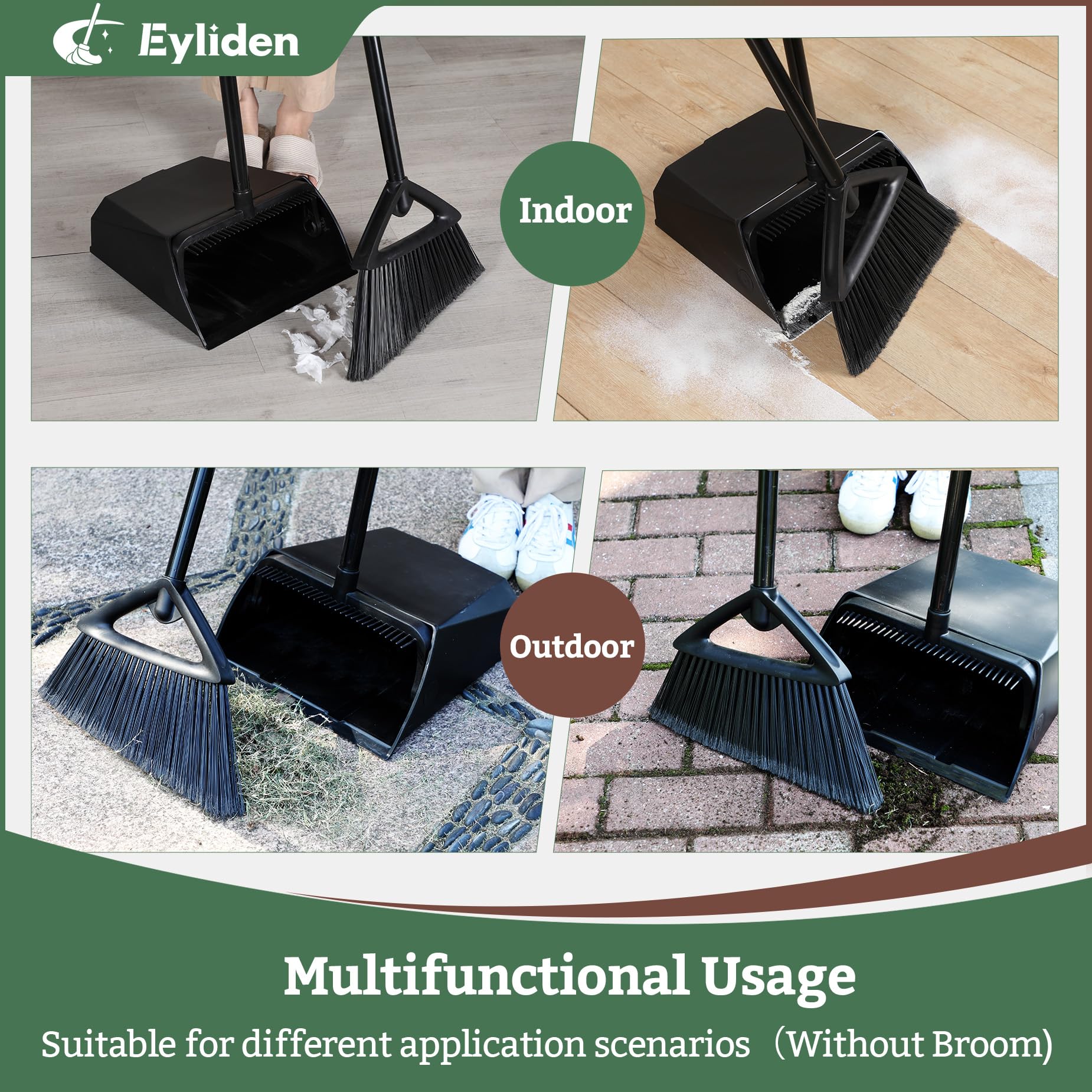 Eyliden Commercial Broom and Dustpan Set, with Long Handle, Comb Teeth Dust Pan Sweep Set for Outdoor Garages Courtyard Sidewalks Decks Indoor Home Kitchen Room Office