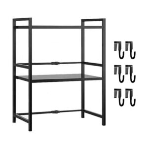 EPIPHQNY Kitchen Counter Microwave Oven Stand Expandable Shelf with Hooks Robust Carbon Steel Pots and Pans Storage Solution