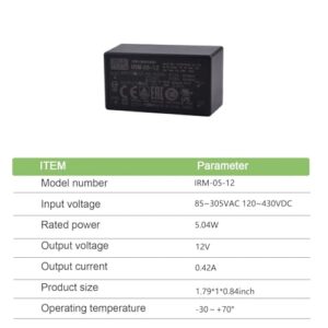 FerroFab IRM-05-12 12V 0.42A 5W Single Output AC-DC PCB Mount Power Supply, 85-305VAC/120-430VDC Input, Ultra-Compact, Class II Isolation,UL/TUV/CB, for Industrial Automation, Machinery and More