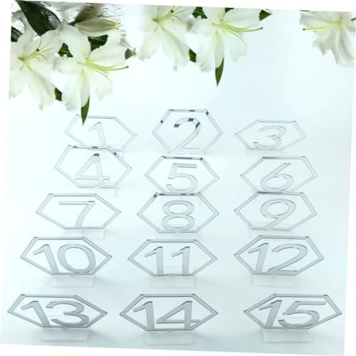 WHAMVOX 1 Set 15pcs Banquet Table Numbers Banquet Number Sign Wedding Table Numbers 1 to 15 Table Number 15 Numbers Dining Room Table Decor Dining Table Decor Silver