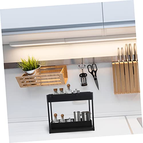 MUSISALY Sliding Cabinet Kitchen Island Cart Kitchen Sundries Holder Sliding Shelves Kitchen Shelf Rack Vegetable Storage Rack Shelf Stand Kitchen Seasoning Shelf Storage Shelf Out Pp Black