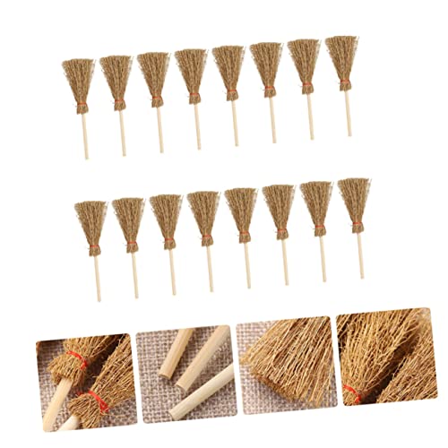 MUSISALY 18pcs Mini Broom Mini Broom Straw Brooms Craft Tiny Witch Broom Haunted House Props Broom Hanging Decoration Halloween Witch Broom Cosplay Broom Prop Toys Khaki Pine Wood