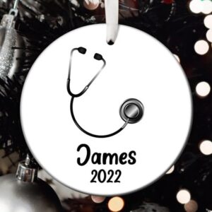 personalized stethoscope christmas ornament, custom stethoscope name year ornament, stethoscope tree ornament, stethoscope gift, gift for christmas