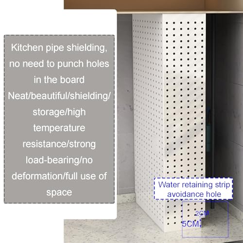 Metal Kitchen Pegboard Organizer Kit With Accessories, Water Heater Pipeline Blocking Plate, Home Office Garage Wall Mount Display Panel, L-type Gas Pipe Shielding Cover(Grey,(W x D x H) 25x15x80CM)