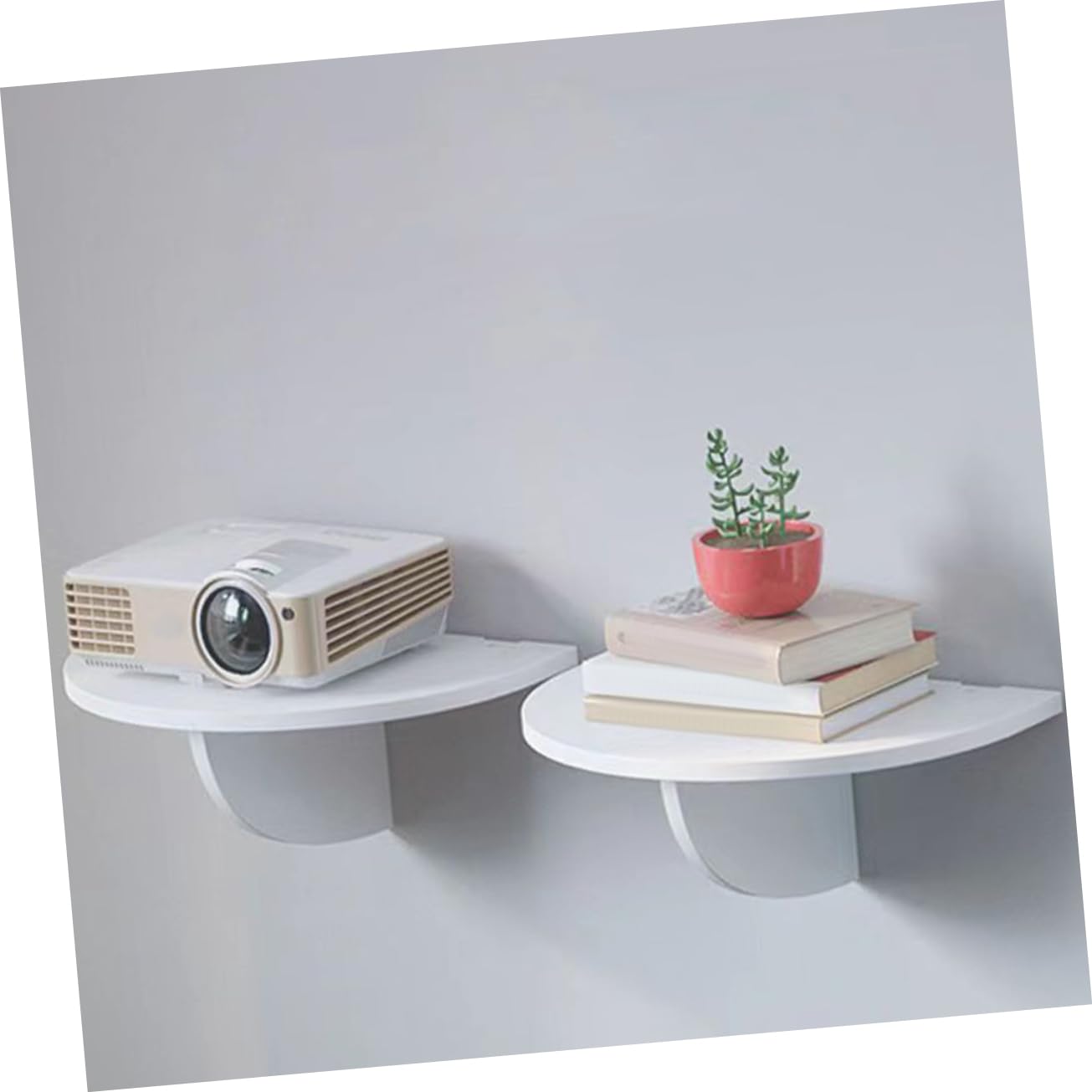 HOOTNEE Semi Circle Shelf White WiFi Clear Router Storage Rack Wooden