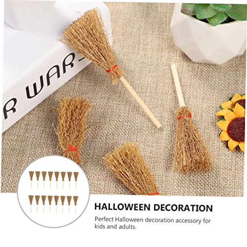 MUSISALY 18pcs Mini Broom Mini Broom Straw Brooms Craft Tiny Witch Broom Haunted House Props Broom Hanging Decoration Halloween Witch Broom Cosplay Broom Prop Toys Khaki Pine Wood