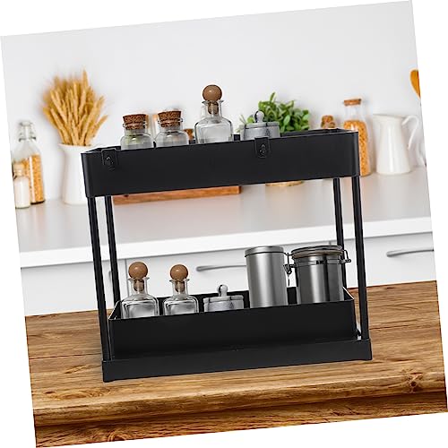 MUSISALY Sliding Cabinet Kitchen Island Cart Kitchen Sundries Holder Sliding Shelves Kitchen Shelf Rack Vegetable Storage Rack Shelf Stand Kitchen Seasoning Shelf Storage Shelf Out Pp Black