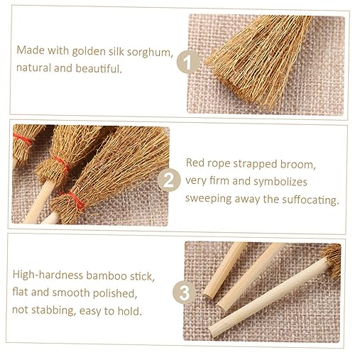 MUSISALY 18pcs Mini Broom Mini Broom Straw Brooms Craft Tiny Witch Broom Haunted House Props Broom Hanging Decoration Halloween Witch Broom Cosplay Broom Prop Toys Khaki Pine Wood