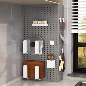 Metal Kitchen Pegboard Organizer Kit With Accessories, Water Heater Pipeline Blocking Plate, Home Office Garage Wall Mount Display Panel, L-type Gas Pipe Shielding Cover(Grey,(W x D x H) 25x15x80CM)