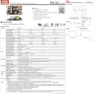 FerroFab PD-65A 5V/5.5A & 12V/2.8A Dual Output Switching Power Supply, 90-264VAC/127-370VDC Input, UL/TUV/CB/CE Certified, for Industrial Control Systems & Automation Equipment