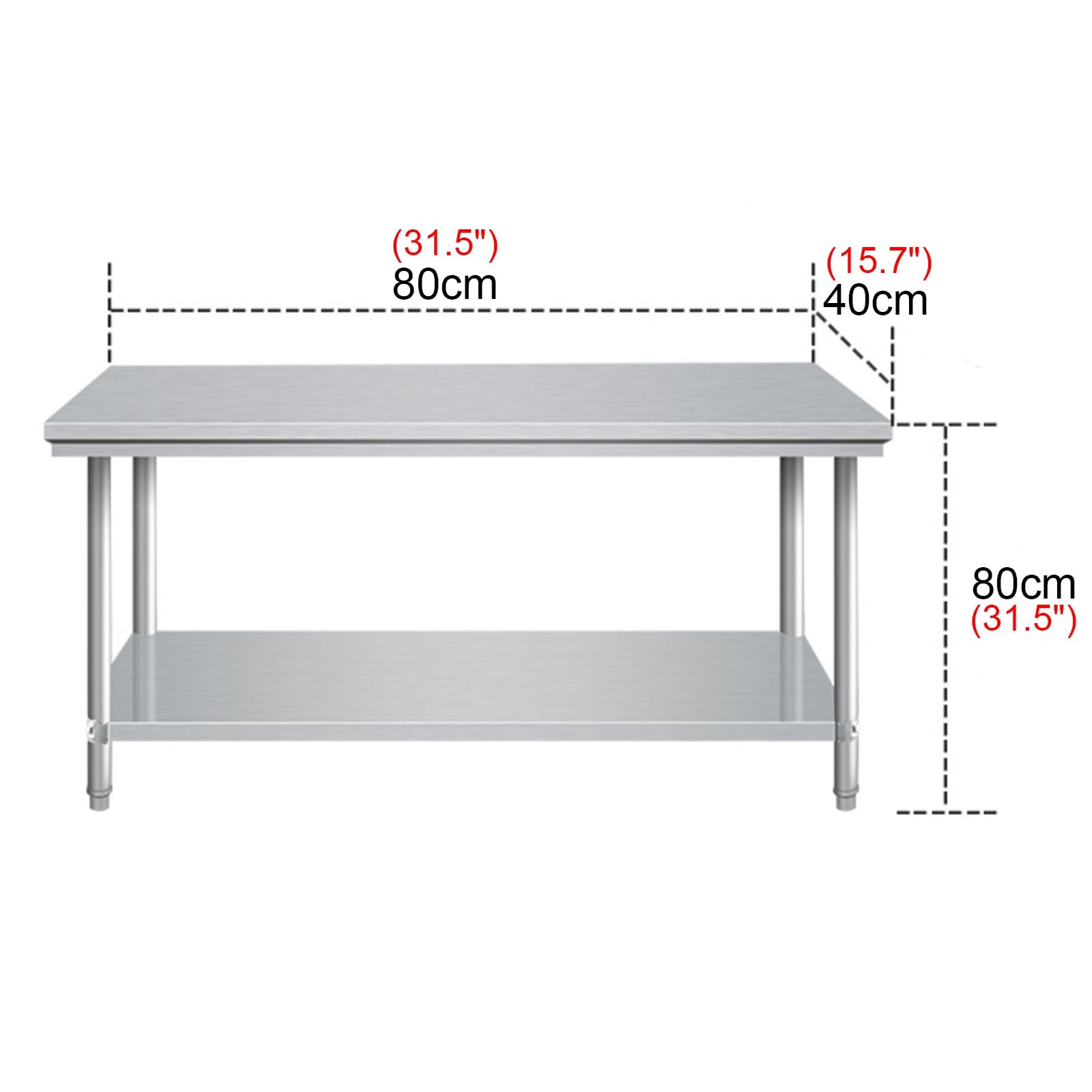 Double Layer Thickened Stainless Steel Work Table Multifunctional Kitchen Preparation Table Commercial Metal Table Packing Table Triangular Design Sturdy and Stable