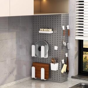 Metal Kitchen Pegboard Organizer Kit With Accessories, Water Heater Pipeline Blocking Plate, Home Office Garage Wall Mount Display Panel, L-type Gas Pipe Shielding Cover(Grey,(W x D x H) 25x15x80CM)