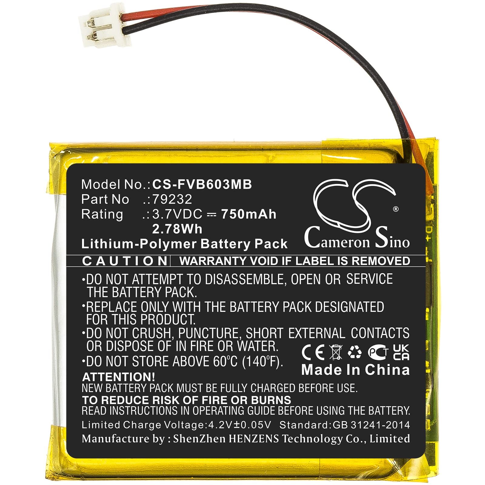 CS Replacement Battery for Floureon VB601, VB603, VB605 79232 750mAh / 2.78Wh Barcode Scanner