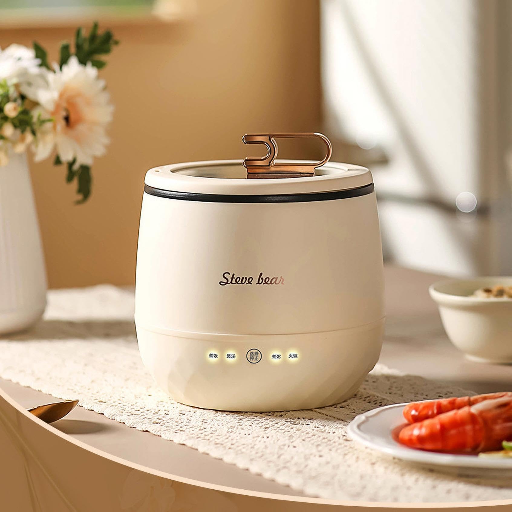 Multifunctional Mini Rice Cooker,1.8L Electric Pot, personal Ramen Cooker,hotpot pot electric, portable pot for Egg, Pasta, Soup, Porridge, Oatmeal with Temperature Control and Keep Warm Function