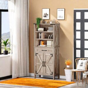 YITAHOME 5 Tier Bookcase, Bookshelf with Doors, Book Shelf w/Cabinet and Drawer, Office Bookshelf with Storage Books Holder Organizer for Living Room/Bedroom/Home, Wash Grey