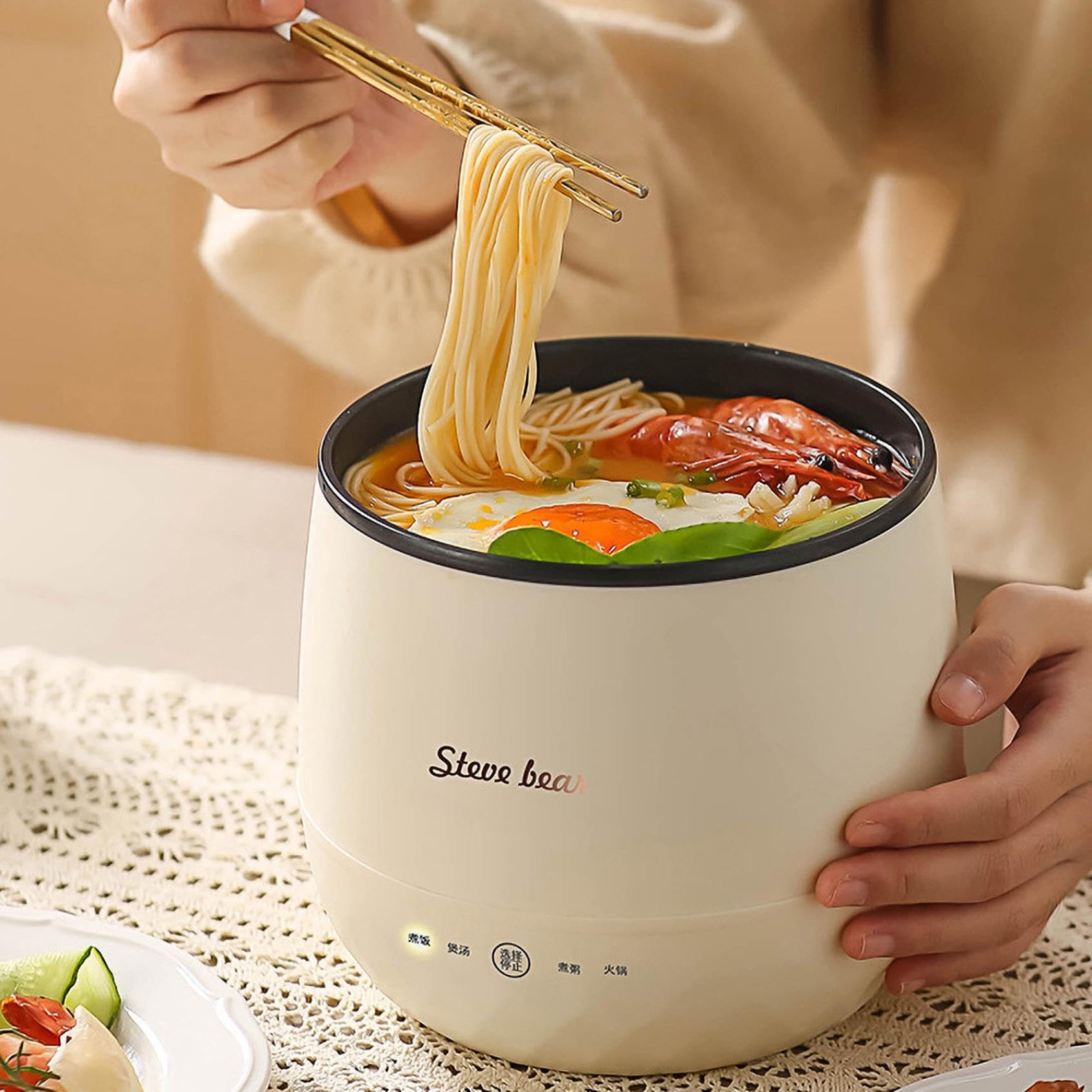 Multifunctional Mini Rice Cooker,1.8L Electric Pot, personal Ramen Cooker,hotpot pot electric, portable pot for Egg, Pasta, Soup, Porridge, Oatmeal with Temperature Control and Keep Warm Function