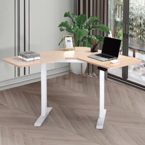 UNICOO L Shaped Dual Motor Electric Height Adjustable Standing Desk, Computer Corner Desk, L Shaped Standing Desk, Standing Desk L Shape, Standing L Desk for Home Office (Light Oak)